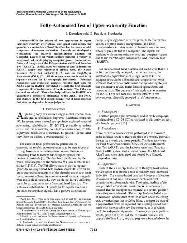 (PDF) Fully-automated test of upper-extremity function