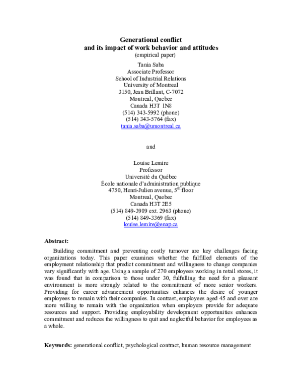 (PDF) Generational Conflict and its Impact of Work Behavior and Attitudes
