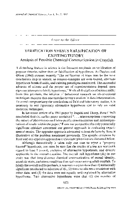 (PDF) Verification versus falsification of existing theory