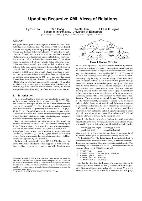 (PDF) Updating recursive XML views of relations