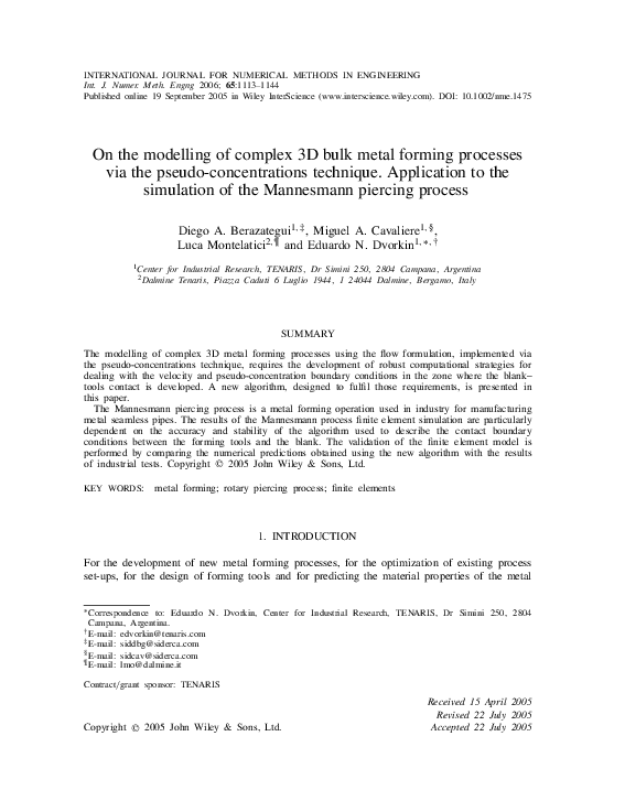 (PDF) On the modelling of complex 3D bulk metal forming processes via ...