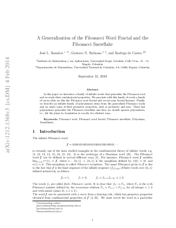 (PDF) A generalization of the Fibonacci word fractal and the Fibonacci snowflake