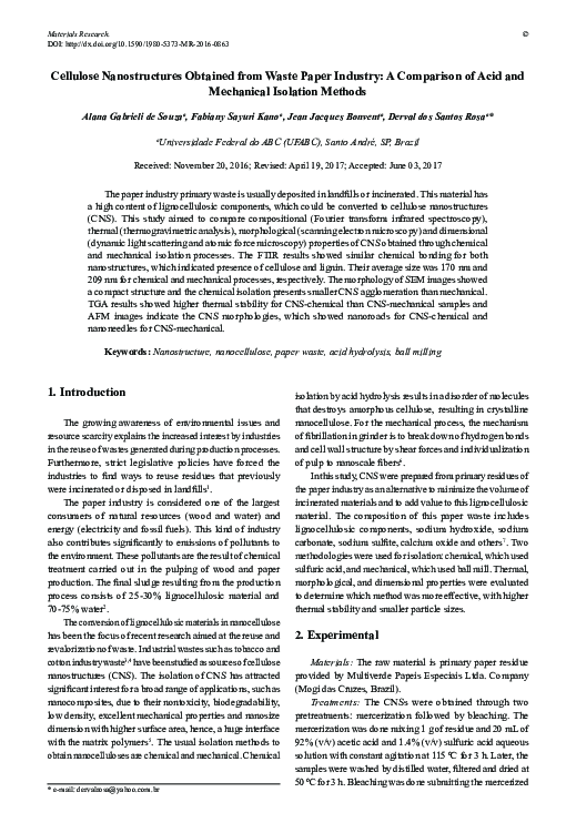 (PDF) Cellulose Nanostructures Obtained from Waste Paper Industry: A Comparison of Acid and ...