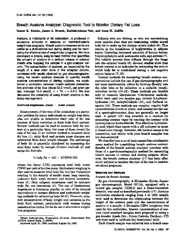 (PDF) Breath acetone analyzer: diagnostic tool to monitor dietary fat loss