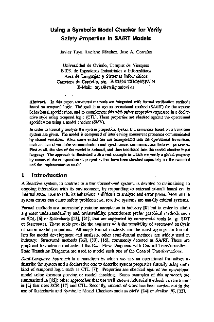 Pdf Using A Symbolic Model Checker For Verify Safety Properties In Sart Models Luciano