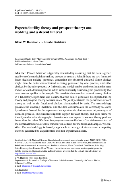 (PDF) Expected utility theory and prospect theory: one wedding and a decent funeral