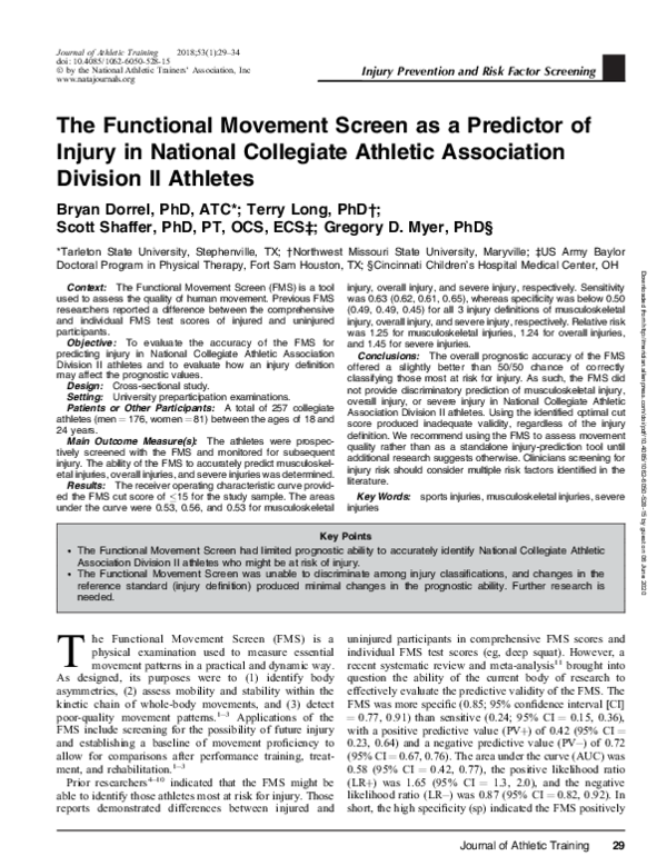 (PDF) The Functional Movement Screen as a Predictor of Injury in ...