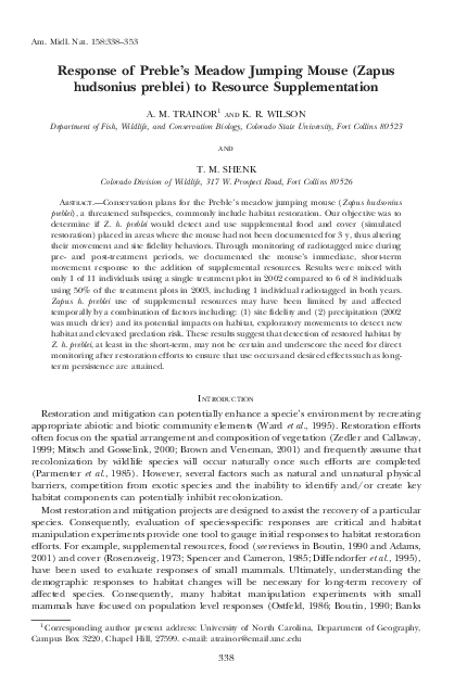 (PDF) Response of Preble's Meadow Jumping Mouse (Zapus hudsonius ...