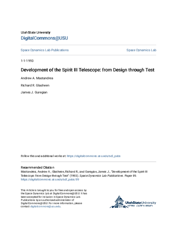 (PDF) Development of the SPIRIT III telescope: from design through test