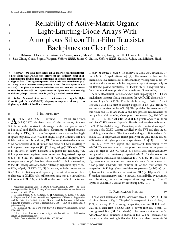 (PDF) Reliability of Active-Matrix Organic Light-Emitting-Diode Arrays With Amorphous Silicon ...