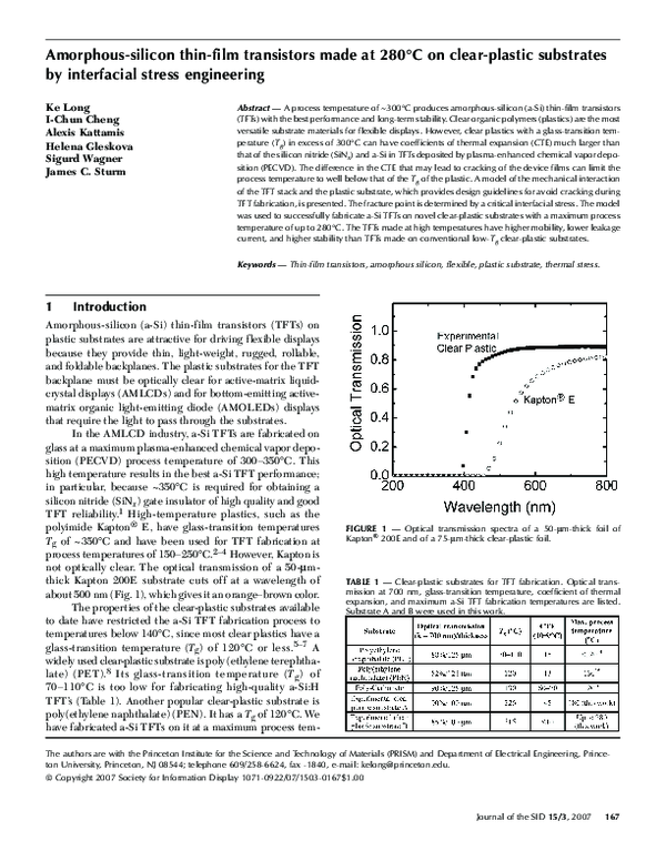(PDF) Amorphous-silicon thin-film transistors made at 280°C on clear ...