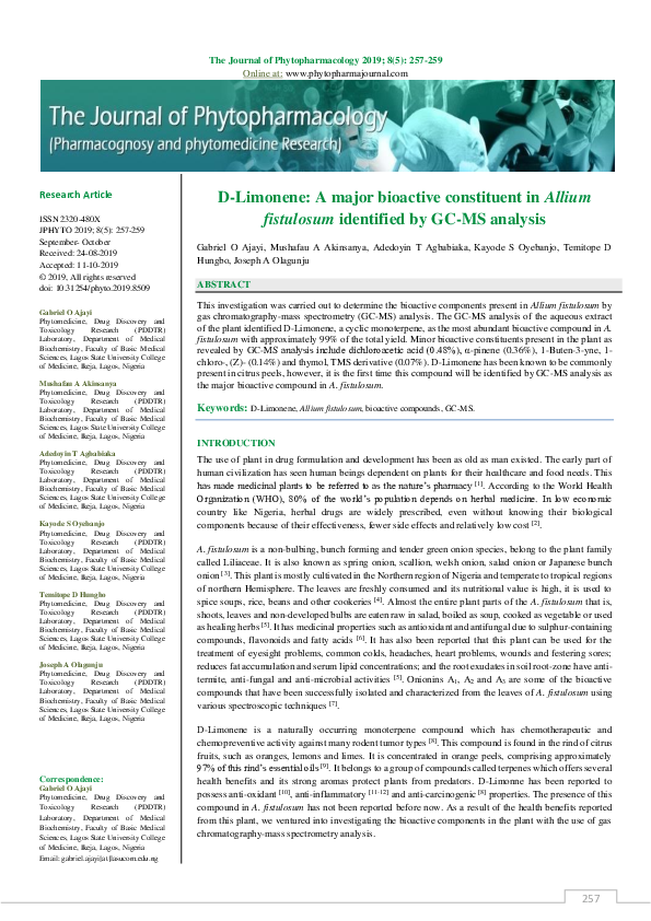 (PDF) D-Limonene: A major bioactive constituent in Allium fistulosum ...
