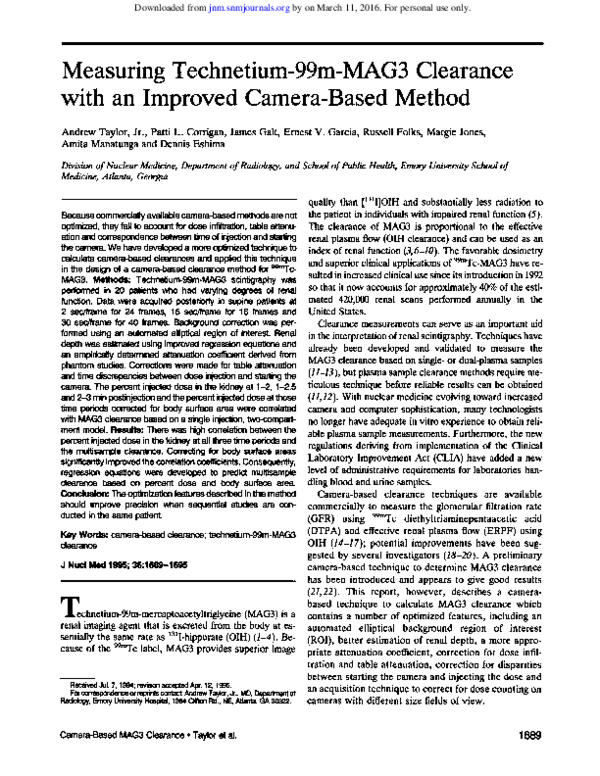 (PDF) Measuring technetium-99m-MAG3 clearance with an improved camera ...