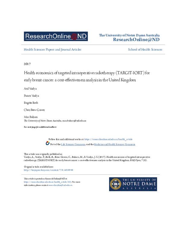 (PDF) Health economics of targeted intraoperative radiotherapy (TARGIT ...