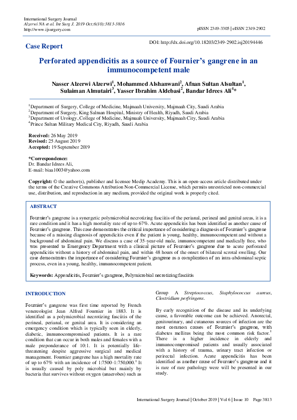 (PDF) Perforated appendicitis as a source of Fournier’s gangrene in an ...