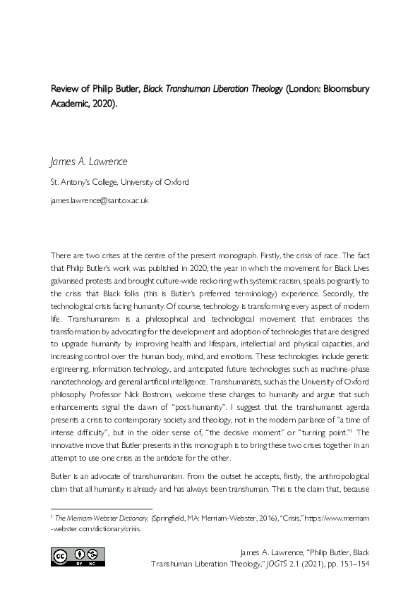 (PDF) Review of Philip Butler, Black Transhuman Liberation Theology ...