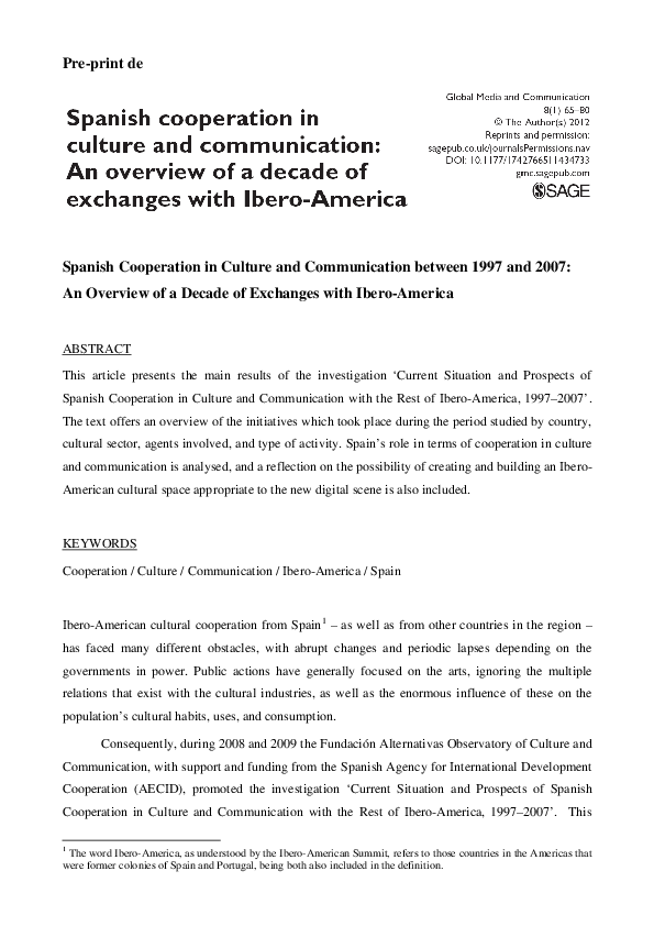 (PDF) Spanish cooperation in culture and communication: An overview of ...