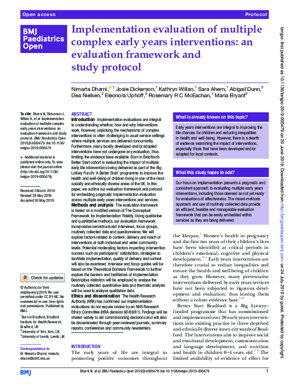(PDF) Implementation evaluation of multiple complex early years ...