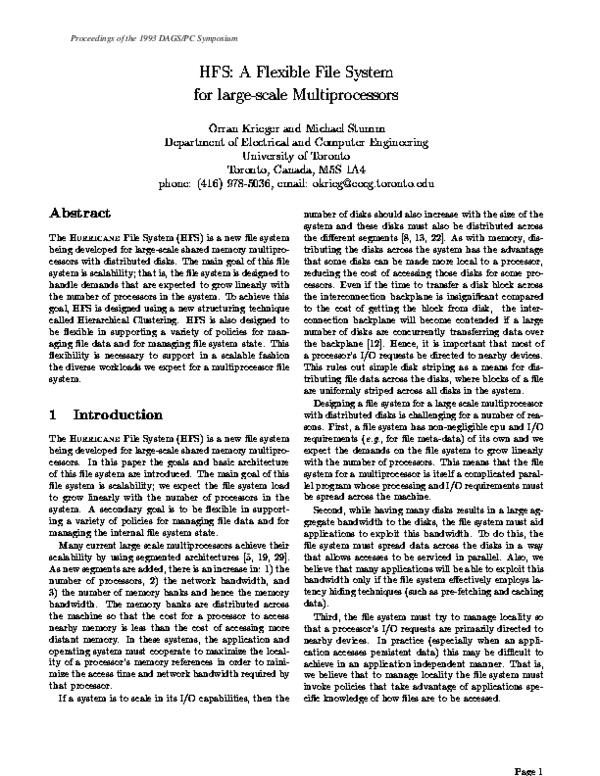 (PDF) HFS: A flexible file system for large-scale multiprocessors | O. Krieger - Academia.edu