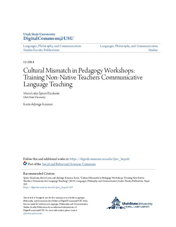 (PDF) Cultural Mismatch in Pedagogy Workshops: Training Non-native ...