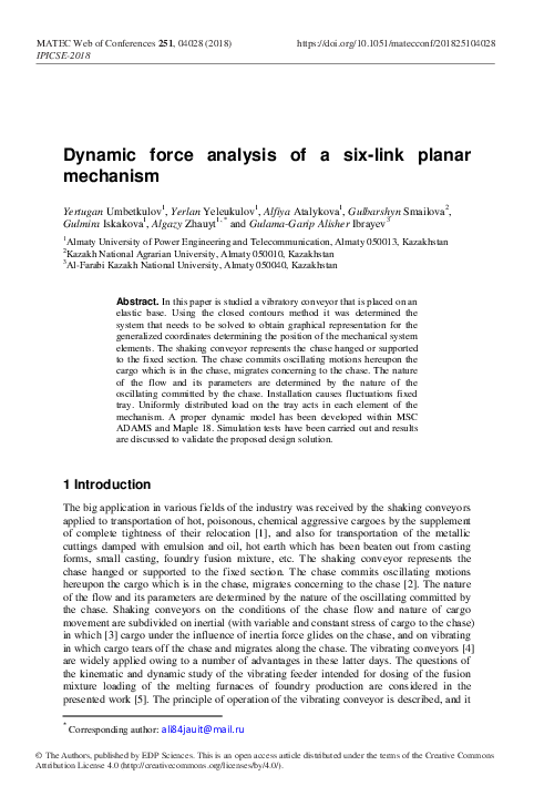 (PDF) Dynamic force analysis of a six-link planar mechanism