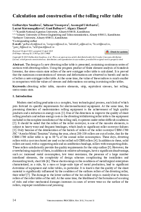 (PDF) Calculation and construction of the tolling roller table
