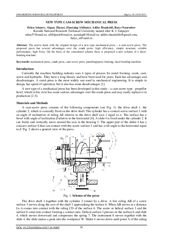(PDF) A new type cam-screw mechanical press