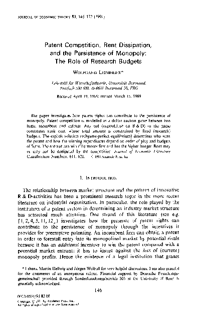 (PDF) Patent competition, rent dissipation, and the persistence of ...