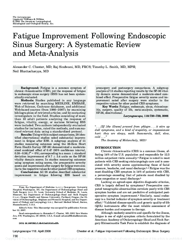 (PDF) Fatigue Improvement Following Endoscopic Sinus Surgery: A ...