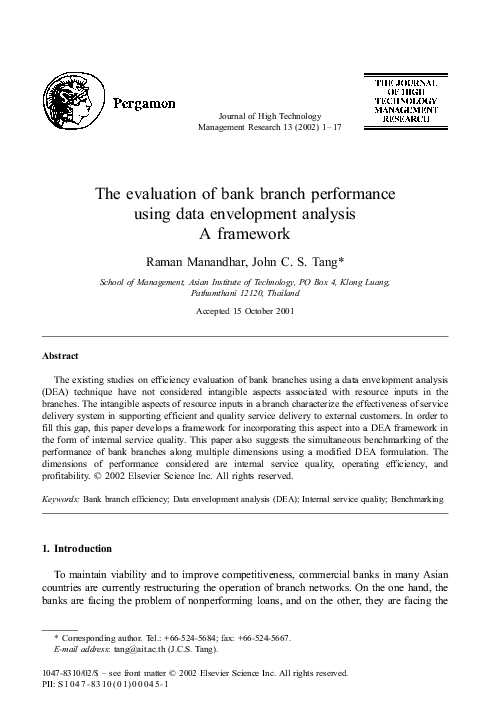 (PDF) The evaluation of bank branch performance using data envelopment ...