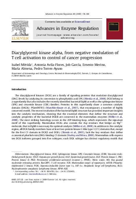 (PDF) Diacylglycerol kinase alpha, from negative modulation of T cell activation to control of ...