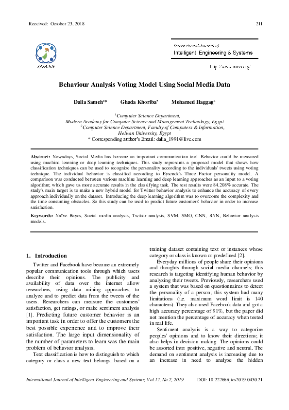 (PDF) Behaviour Analysis Voting Model Using Social Media Data
