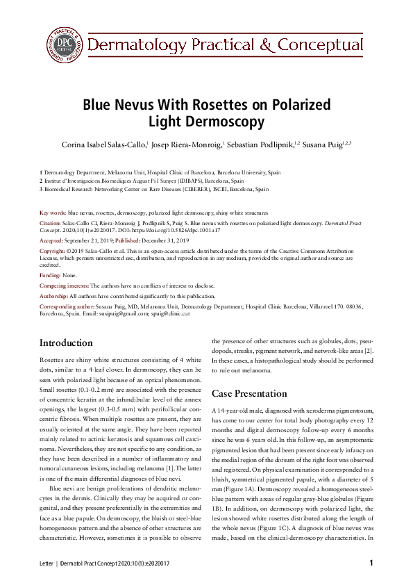 (PDF) Blue Nevus With Rosettes on Polarized Light Dermoscopy | Susana ...
