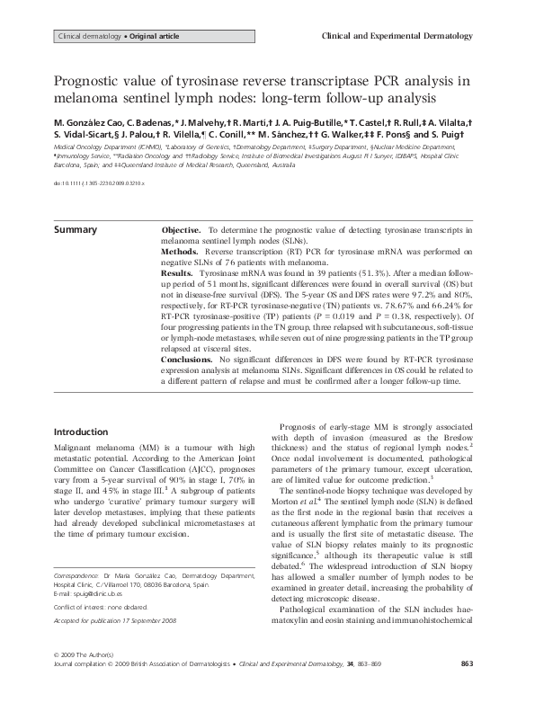 (PDF) Prognostic value of tyrosinase reverse transcriptase PCR analysis in melanoma sentinel ...
