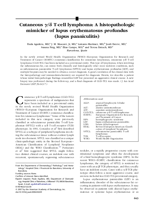 (PDF) Cutaneous γ/δ T-cell lymphoma: A histopathologic mimicker of ...