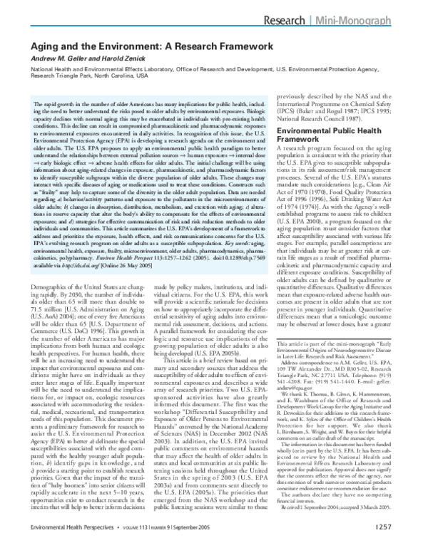 (PDF) Aging and the Environment: A Research Framework