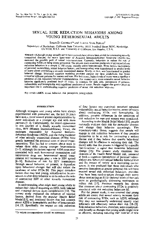 (PDF) Sexual risk reduction behaviors among young heterosexual adults