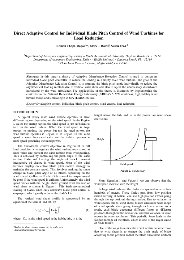 (PDF) Direct adaptive control for individual blade pitch control of wind turbines for load reduction