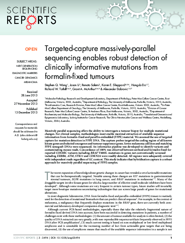 (PDF) Targeted-capture massively-parallel sequencing enables robust ...