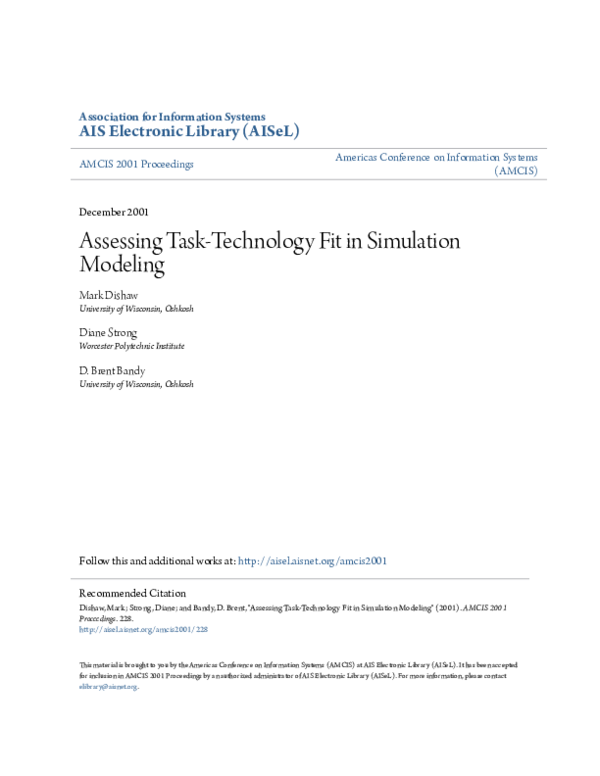 (PDF) Assessing Task-Technology Fit in Simulation Modeling