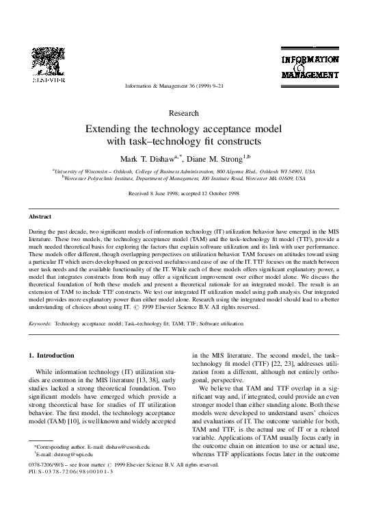 (PDF) Extending the technology acceptance model with task–technology ...