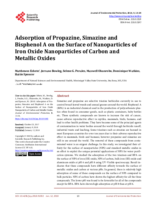 (PDF) Adsorption of Propazine, Simazine and Bisphenol A on the Surface ...