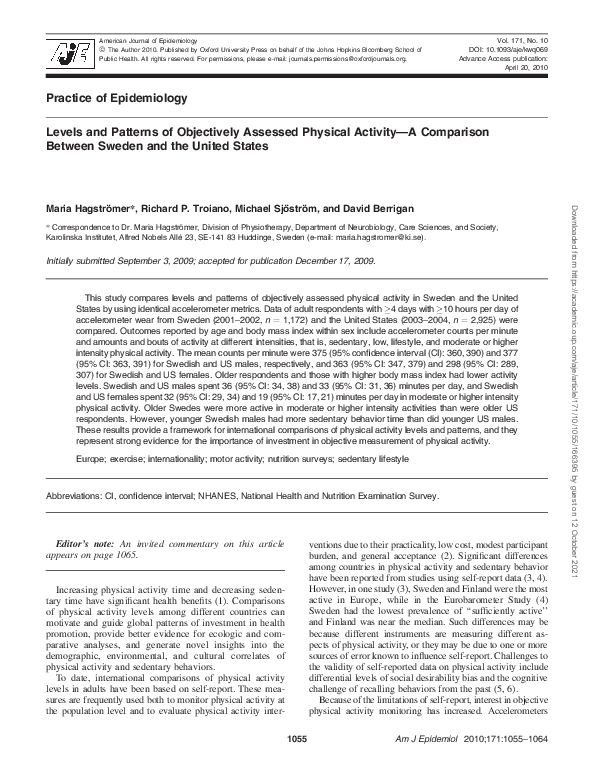 Pdf Levels And Patterns Of Objectively Assessed Physical Activity A