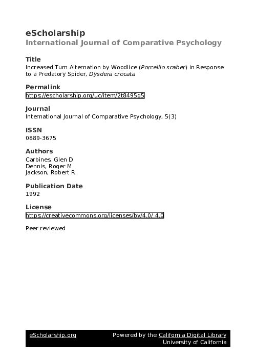 (PDF) Increased Turn Alternation by Woodlice () in Response to a ...