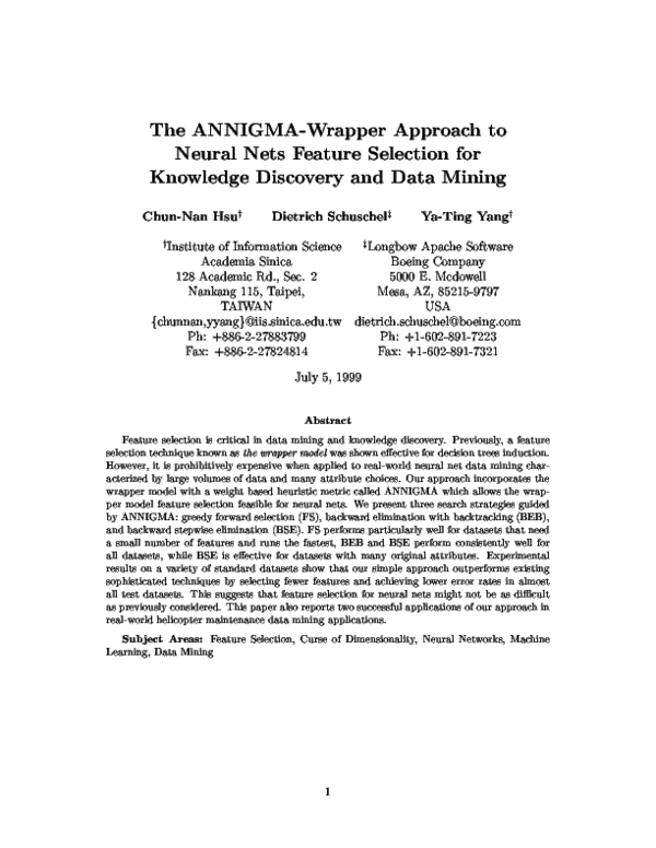 (PDF) The ANNIGMA-Wrapper Approach to Neural Nets Feature Selection for ...