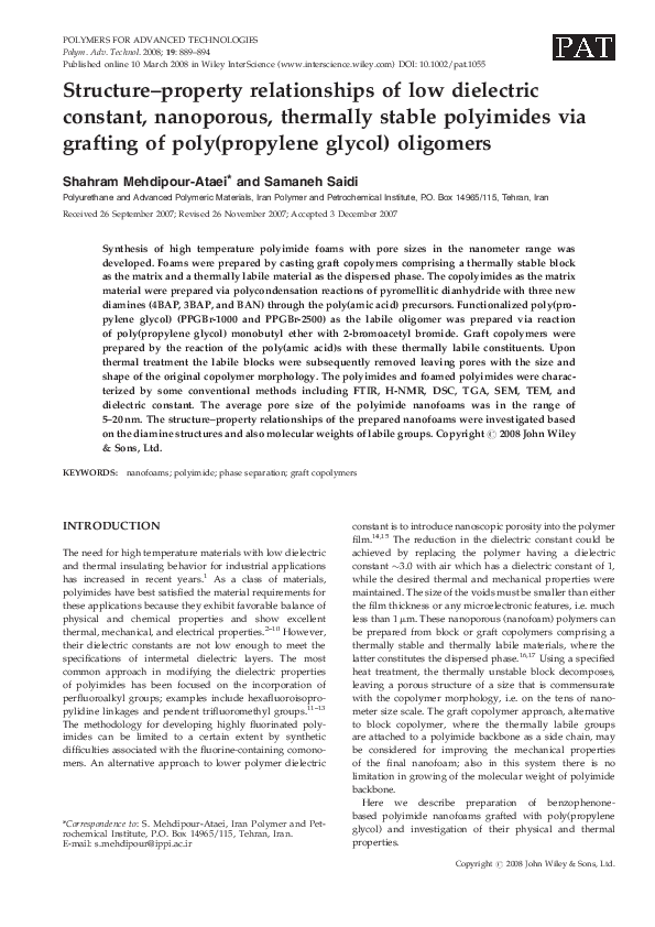 (PDF) Structure–property relationships of low dielectric constant ...