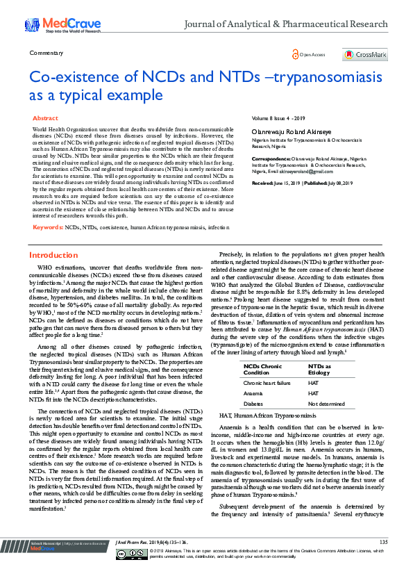 (PDF) Co-existence of NCDs and NTDs –trypanosomiasis as a typical example