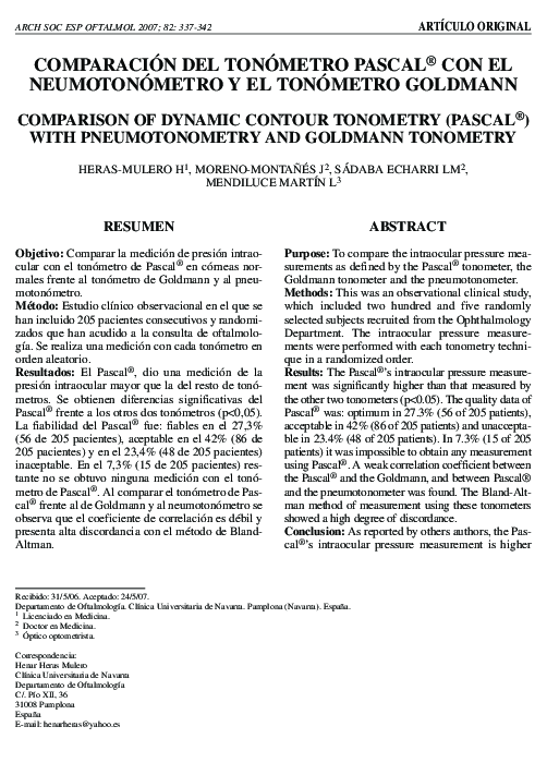 (PDF) Comparación del tonómetro Pascal® con el neumotonómetro y el ...