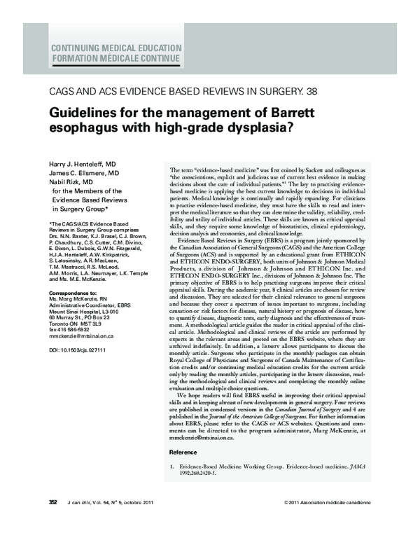 (PDF) Guidelines for the management of Barrett esophagus with high ...