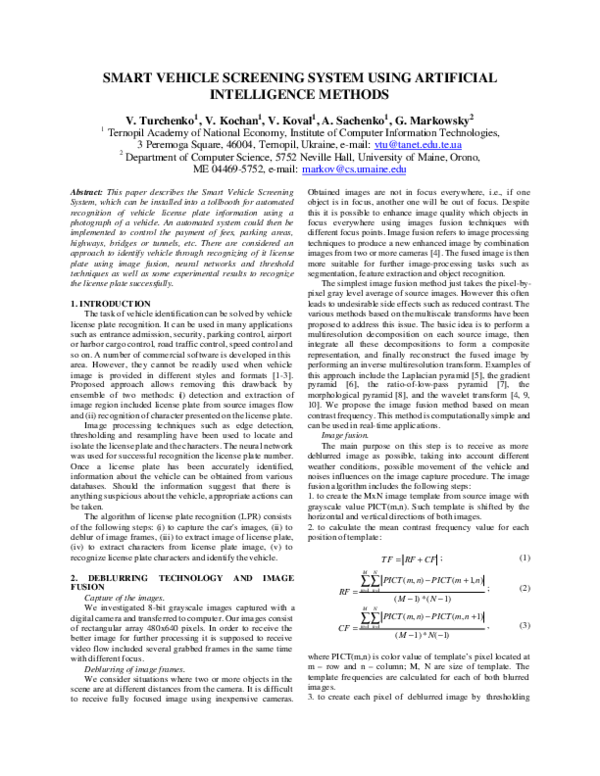 (PDF) Smart Vehicle Screening System Using Artificial Intelligence Methods